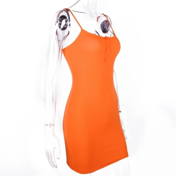 Dresses | Neon Orange Spaghetti Straps Sexy Bodycon Dress | Poshmark